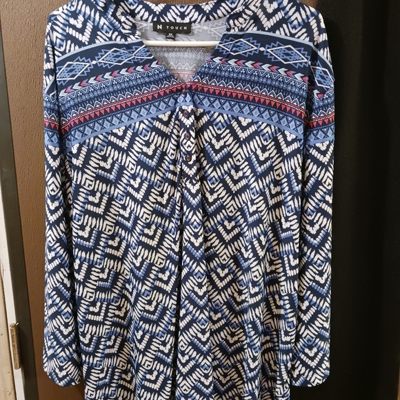 Tops | Ntouch Blue White And Pink Design Shirt | Poshmark